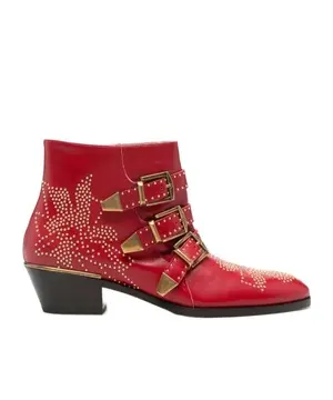 Chloé Susanna Studded Buckle Ankle Boots - Red