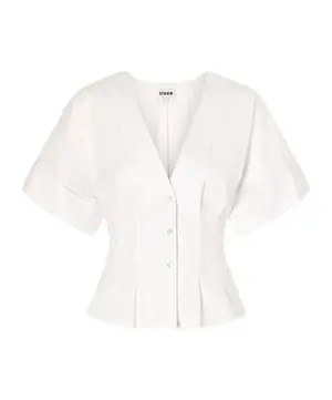 Staud Elle Pleated Short Sleeve Shirt