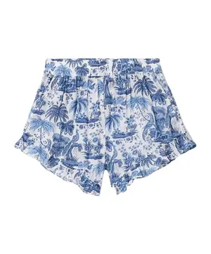 Staud Boyana Pleated Print Shorts - Blue