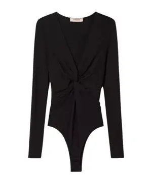 TWINSET Long Sleeve V-neck Gathered Bodysuit