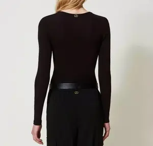 TWINSET Long Sleeve V-neck Gathered Bodysuit
