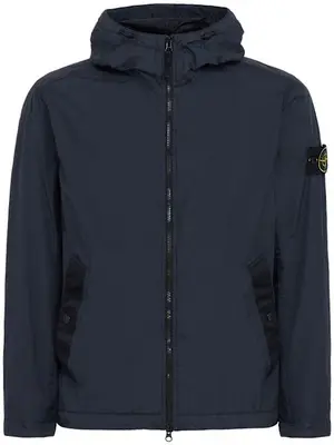 Stone Island Logo Patch Nylon Zip-up Hooded Jacket - Black