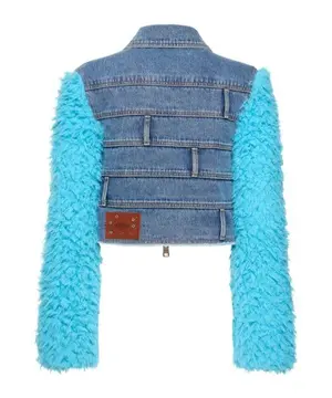 Andersson Bell Zip-up Patchwork Denim Jacket With Furry Sleeves