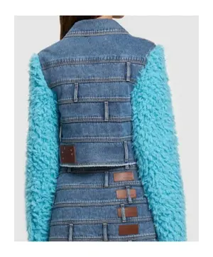 Andersson Bell Zip-up Patchwork Denim Jacket With Furry Sleeves