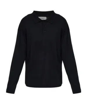 LISA YANG Long-sleeved Knit Polo Shirt - Black