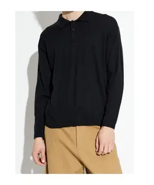 LISA YANG Long-sleeved Knit Polo Shirt - Black