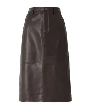 FRAME Paneled Leather Midi Skirt