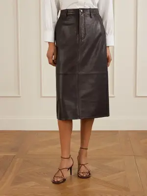 FRAME Paneled Leather Midi Skirt