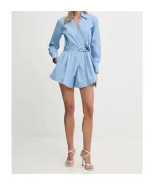 Pinko Belted Playsuit With Lapel Collar And V-neck
