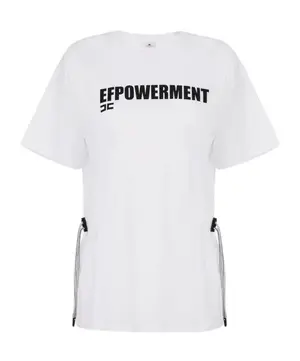 Elisabetta Franchi Round Neck T-shirt With Embellished Drawstring - White