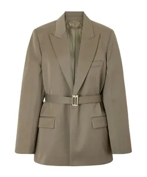 Victoria Beckham Belted Wool-blend Twill Blazer - Gray