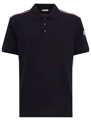 Moncler Tricolor-trimmed Cotton Polo Shirt - Black