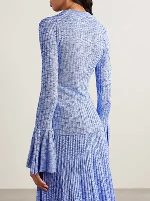 Zimmermann Mouline Ribbed-knit Sweater With Flared Sleeves