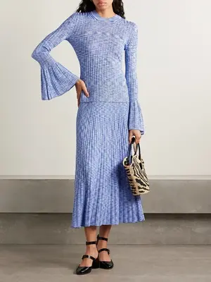Zimmermann Mouline Ribbed-knit Sweater With Flared Sleeves
