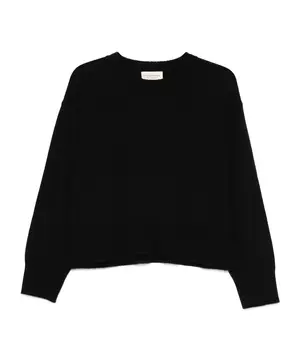 Officine Générale Cashmere Crew Neck Sweater With Side Slits - Black