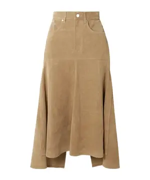 Victoria Beckham Paneled Suede Midi Skirt