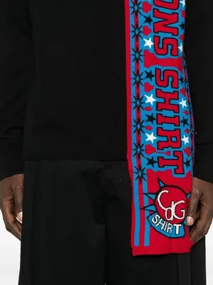 Comme Des Garçons Long Sleeve Crew Neck Sweater With Printed Scarf Detail - Black
