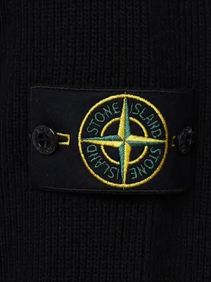 Stone Island Logo Cotton Half-zip Knit Sweater - Black