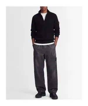 Stone Island Logo Cotton Half-zip Knit Sweater - Black