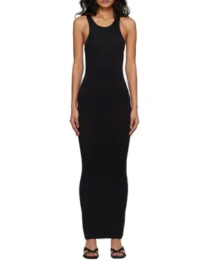 ENTIRE STUDIOS Ribbed Knit Midi Muscle Tank Dress - Black
