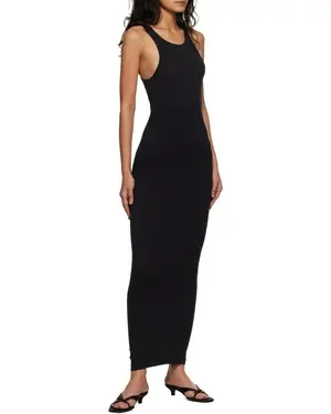 ENTIRE STUDIOS Ribbed Knit Midi Muscle Tank Dress - Black