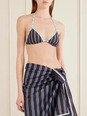 Staud Lido Striped Triangle Bikini Top - Black