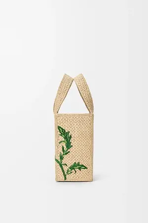 Loewe Woven Top Handle Bag With Embroidered Detail - Nude