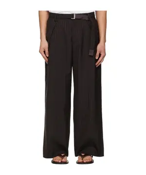 Sacai Chalk-stripe Belted Trousers - Brown