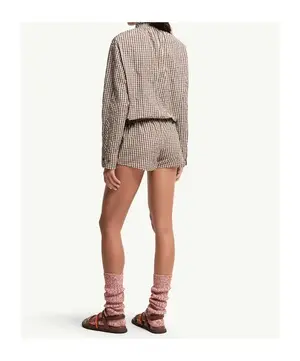 Moncler Gingham Checks Romper With Self-tied Bow - White/brown
