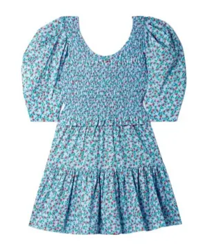 Sea Elastic Waist Mini Dress - Blue