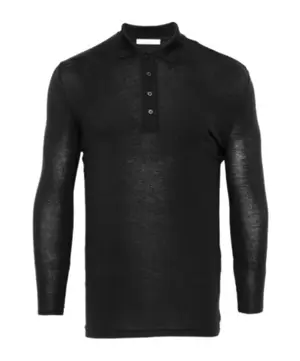 ENTIRE STUDIOS Long Sleeve Knit Polo Top - Black