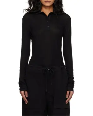 ENTIRE STUDIOS Long Sleeve Knit Polo Top - Black