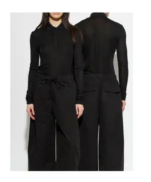 ENTIRE STUDIOS Long Sleeve Knit Polo Top - Black