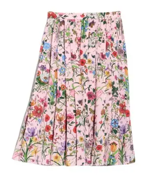 Gucci Pleated Silk Skirt With Flora Print