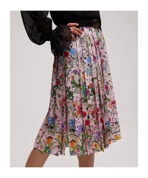 Gucci Pleated Silk Skirt With Flora Print