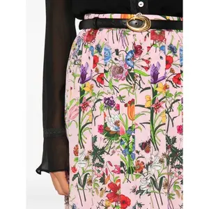 Gucci Pleated Silk Skirt With Flora Print
