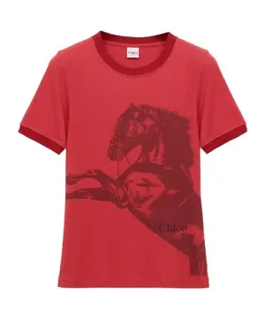 Chloé Printed Knit T-shirt - Fluorescent Red
