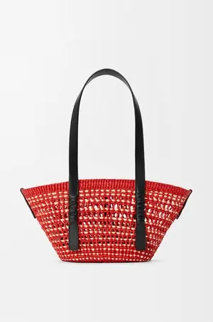 Loewe Small Braided Basket Bag With Top Handle - Red/natural