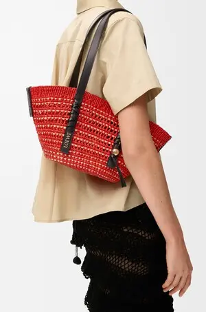 Loewe Small Braided Basket Bag With Top Handle - Red/natural