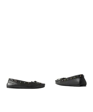 Khaite Flat Leather Loafers With Gold Tone Embellishments - Black