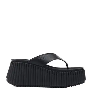 Chloé Calfskin Platform Ridged-sole Sandals - Black