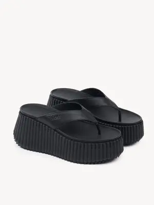 Chloé Calfskin Platform Ridged-sole Sandals - Black