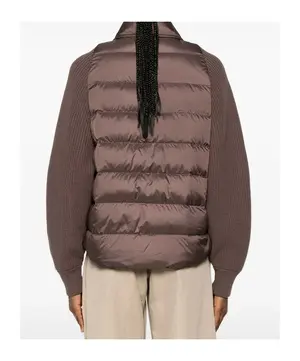 Brunello Cucinelli Quilted-panel Knit-sleeve Jacket - Brown
