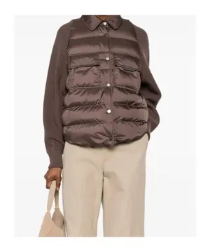 Brunello Cucinelli Quilted-panel Knit-sleeve Jacket - No