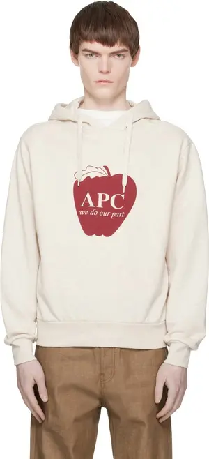 A.p.c. Logo Printed Drawstring Hoodie - Nude