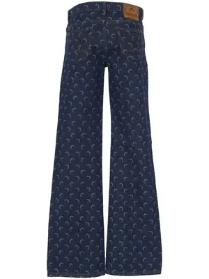 MARINE SERRE Moon Print Bootcut Jeans - Midnight Blue