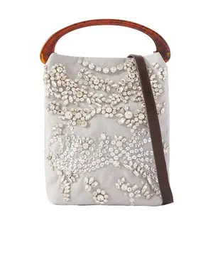 Dries Van Noten Dries Van Noten Embellished Shoulder Bag With Sculptural Handle Grey