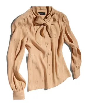 Gucci Interlocking G Chain Silk Jacquard Shirt With Self-tie Bow - Beige