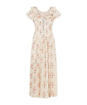 DÔEN Lace Floral Tiered Midi Dress - No