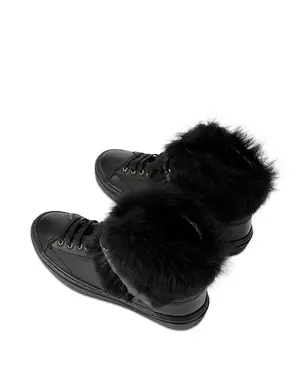 FERRAGAMO Lace-up High-top Boots With Fur Trim